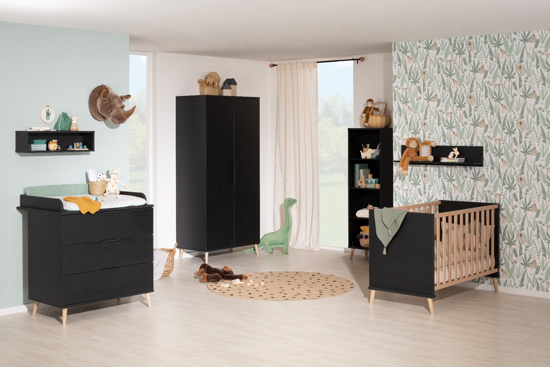 Paidi -Transland complete 3 delige Babykamer Melle Zwart - Eiken ...